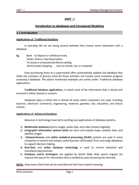 Unit 1 Pdf Databases Data Model