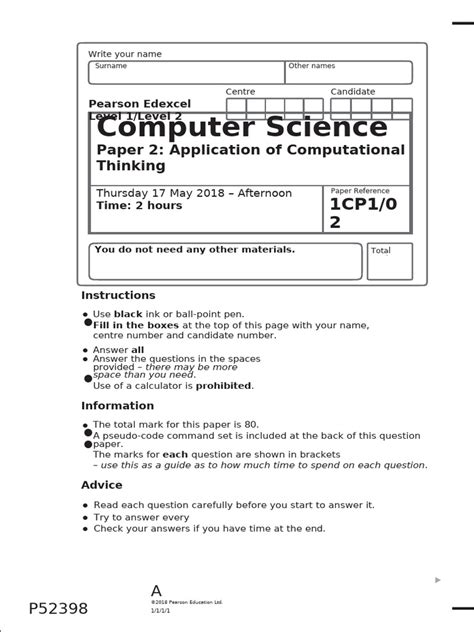 June 2018 Qp Paper 2 Edexcel Comptuer Science Gcse Pdf Control