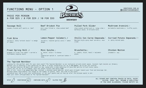 Function Menu Brothers Brewery