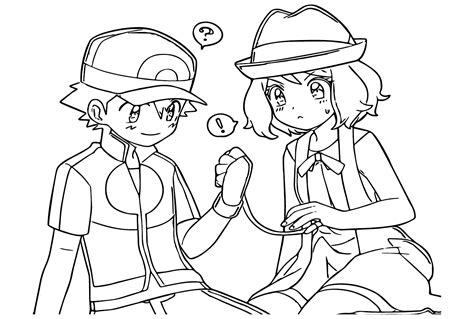 Dibujo De Ash Ketchum Y Serena Para Colorear Dibujos Para Colorear