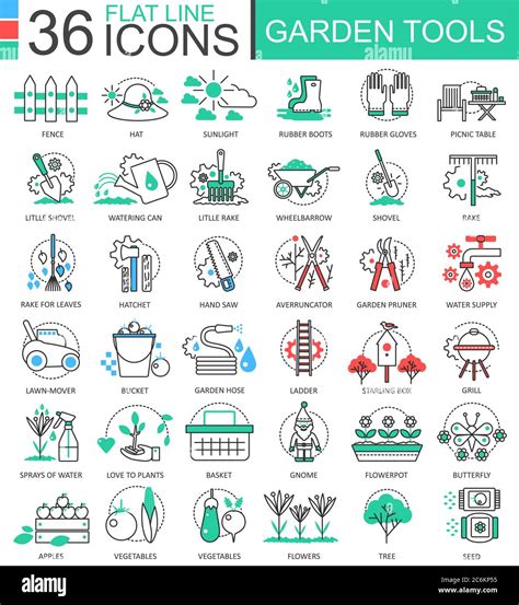 Vector Garden Tools Modern Color Flat Line Outline Icons For Apps And Web Design Stock Vector