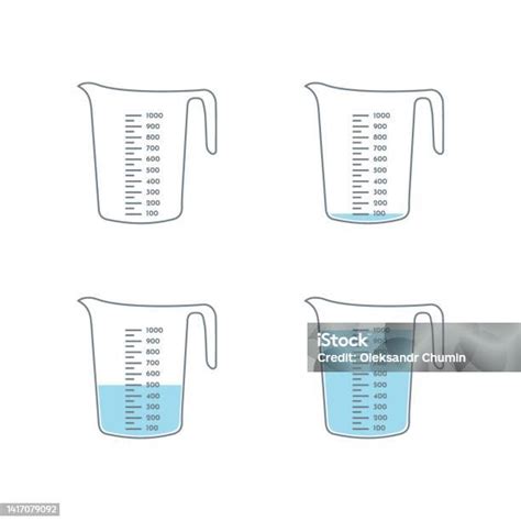 다양한 양의 액체가있는 주방 측정 컵 실험실에서 화학 실험을위한 비커 벡터 일러스트 레이 션 측정에 대한 스톡 벡터 아트 및 기타 이미지 Istock