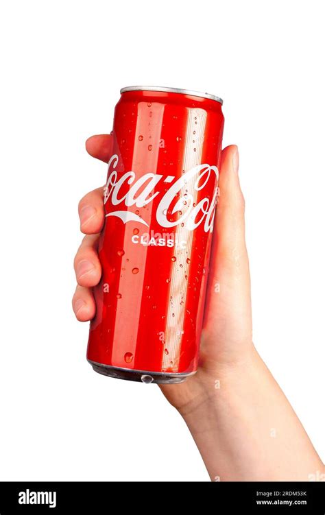 Berlin Germany July 15 2023 Hand Holding Coca Cola Coke Drink In Cold Cool Can Tin Isolated