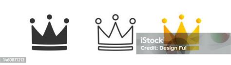 흰색 바탕에 황금 왕관 아이콘입니다 럭셔리 상징입니다 공주 왕자 왕 여왕 표지판 Vip 왕실 귀족 윤곽선 평면 및 컬러 스타일 플랫 디자인 벡터 그림입니다 1위에 대한 스톡