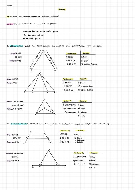Addition And Subtraction Postulate Study Notes Geometry Docsity