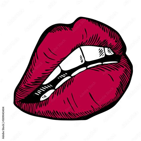 Sexy Woman Lips With Glossy Lipstick Open Mouth With Beautiful Teeth