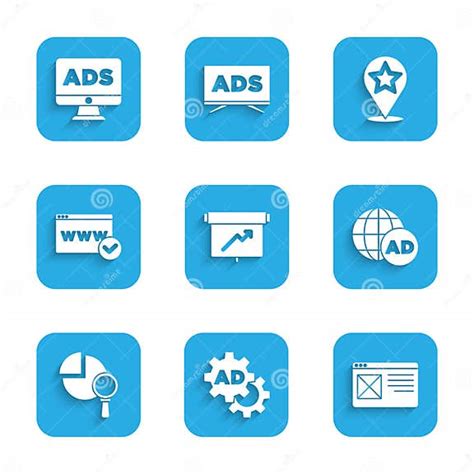 Set Board With Graph Chart Advertising Browser Window Magnifying Glass And Analysis Website