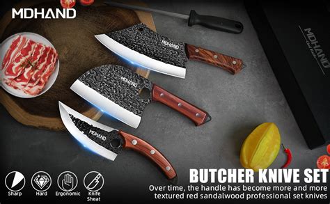 Mdhand 4pcs Professional Butcher Knife Set For Meat