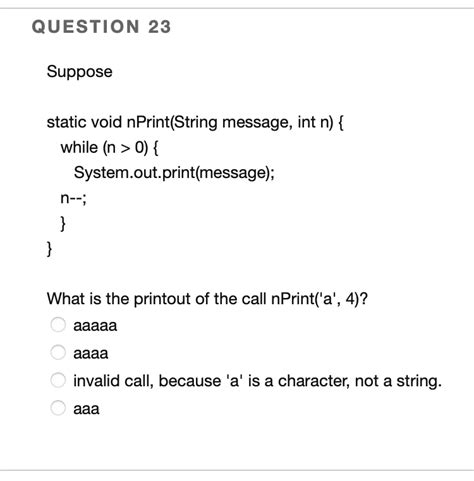solved suppose static void nprint string message int n {
