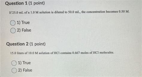 Solved If 25 0 ML Of A 1 0M Solution Is Diluted To 50 0 ML Chegg Com
