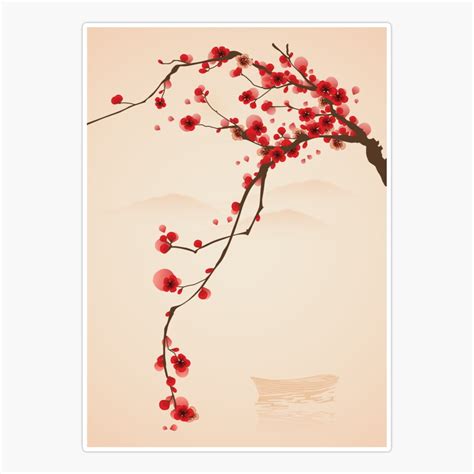 Maneki Whimsical Red Cherry Blossom Tree Sticker Phone Decal Water Bottle Stickers Car Decals