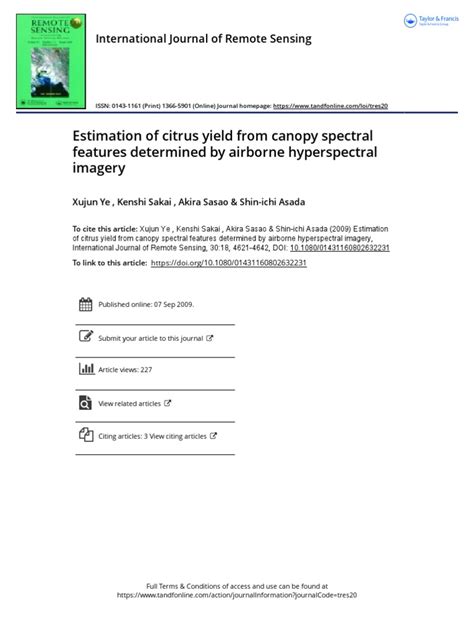 Estimation Of Citrus Yield From Canopy Spectral Features Determined By Airborne Hyperspectral