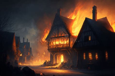 Fantasy Tudor Medieval Village Burning Concept Art Stock Image Image Of Tudor Morning 331531113