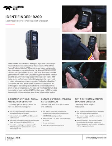 FLIR IdentiFINDER R200 Datasheet Manualzz