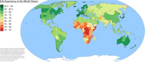 Life Expectancy In The World Map World Map Interesting Information