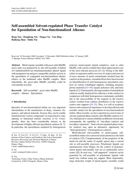 Pdf Self Assembled Solvent Regulated Phase Transfer Catalyst For Epoxidation Of Non