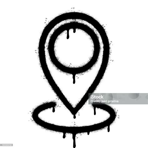 스프레이 페인티드 그래피티 맵 포인터 아이콘 흰색 배경으로 격리된 스프레이 흰색 위에 검은색으로 오버레이 스프레이가 있는