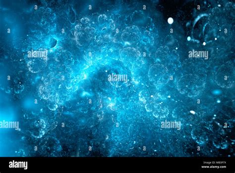 Blue Glowing Spherical Fractal In Space With Particles Computer Generated Abstract Background