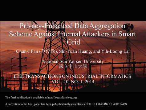 Pdf Privacy Enhanced Data Aggregation Scheme Against Internal Attackers In Smart Grid