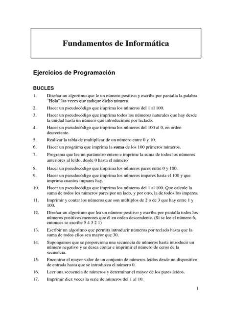 Colección Ejercicios Bucles Pdf Números Algoritmos