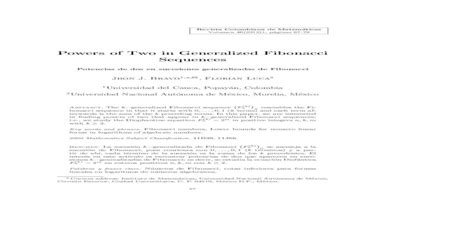 Powers Of Two In Generalized Fibonacci Sequences · 2016 10 27 · Revista Colombiana De Matem