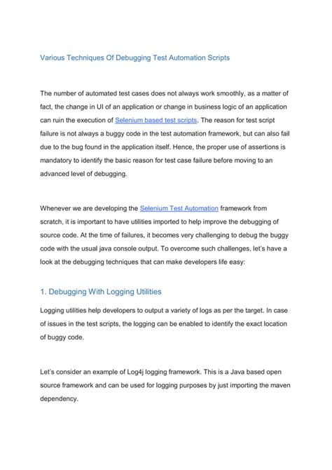 Different Techniques Of Debugging Selenium Based Test Scriptspdf