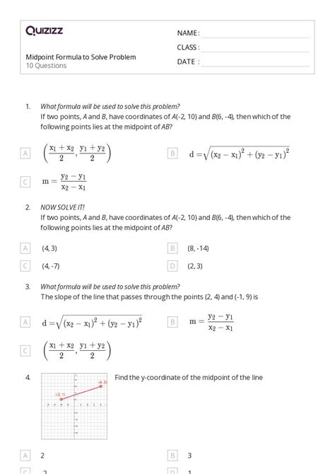 50 Midpoint Formula Worksheets For 12th Year On Quizizz Free And Printable