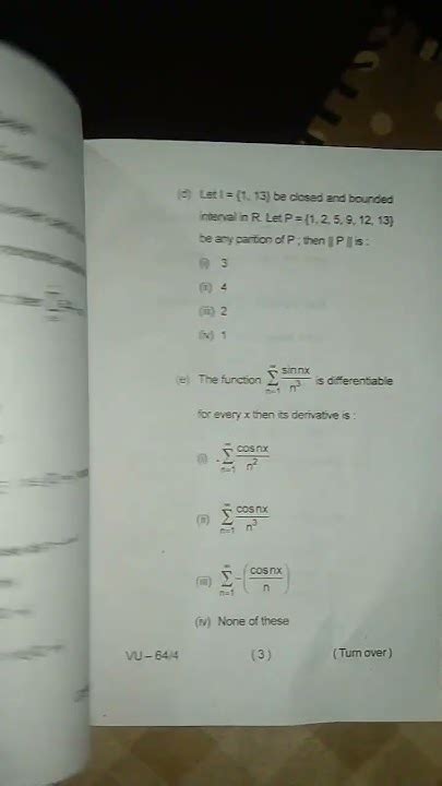 Bbmku Pg Sem 1 2021 23 Mathematics Paper 2 Question Paper Youtubeshortsshorts Bbmku