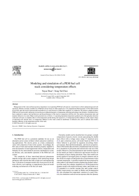 Pdf Modeling And Simulation Of A Pem Fuel Cell Stack Considering Temperature Effects