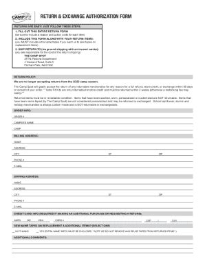 Fillable Online RETURN EXCHANGE AUTHORIZATION FORM Fax Email Print PdfFiller