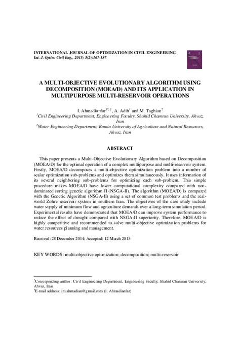 Pdf A Multi Objective Evolutionary Algorithm Using Decomposition