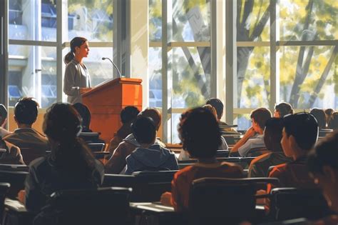 Premium Photo Female Professor Giving A Lecture In A College Classroom