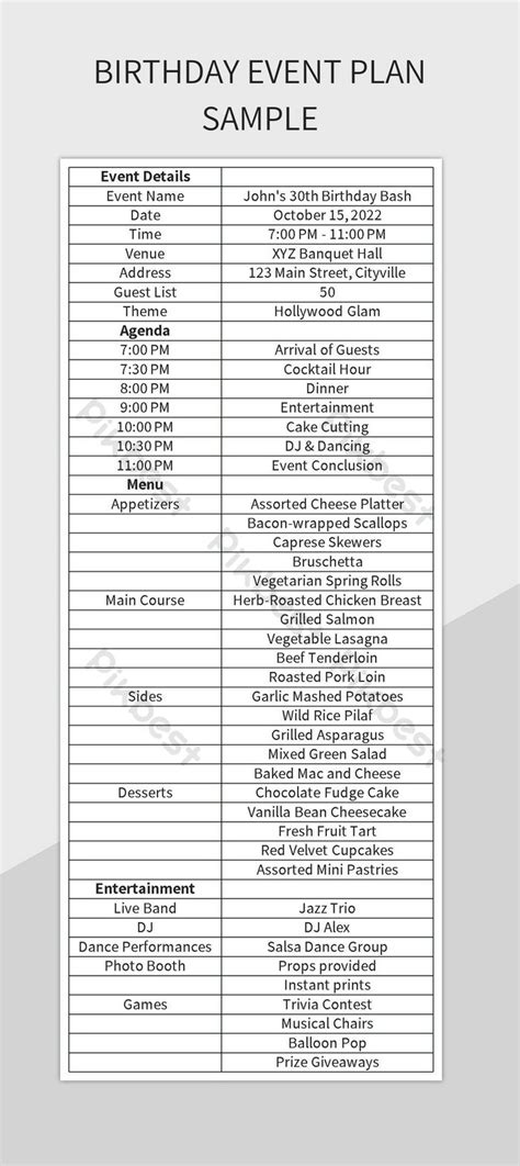 Sample Birthday Event Planning Guide Excel Template Free Download