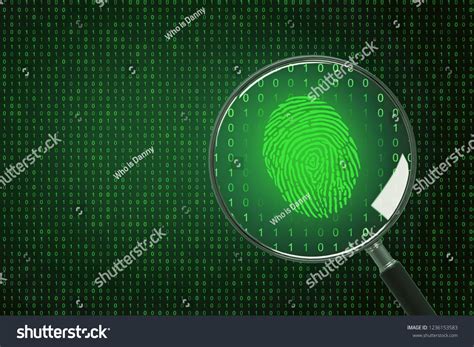 Binary Code Background Magnifier Finger Print Stock Illustration 1236153583