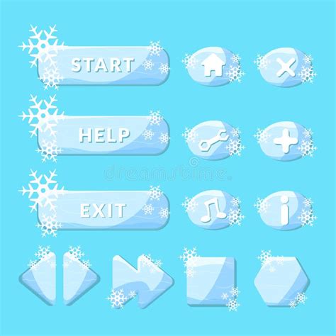 Ice Buttons Set Vector GUI Asset Collection For Game And App Stock Vector Illustration Of