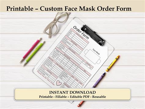 Custom Face Mask Order Form Printable And Fillable Editable PDF Instant Download Business