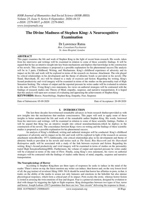 Pdf The Divine Madness Of Stephen King A Neurocognitive Examination