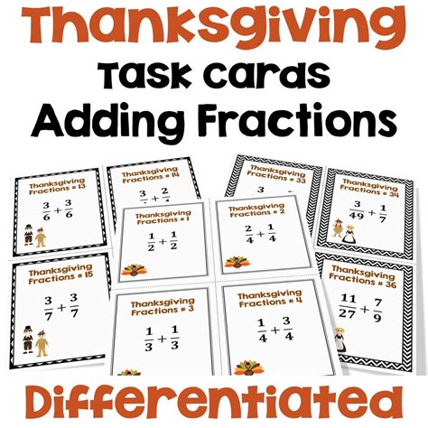 Thanksgiving Adding Fractions Task Cards Differentiated Etsy