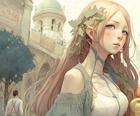 Suspicious Medieval Dressed Anime Peasant Girl In A Fantasy Town Square Sci Fi Fantasy