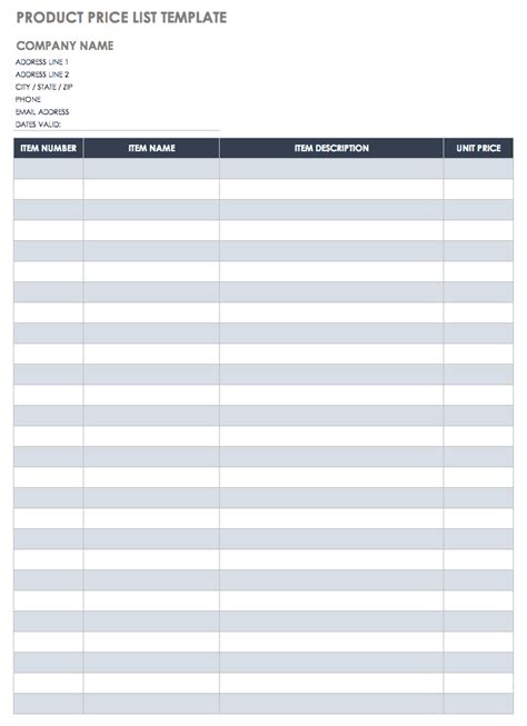 Product Price List Template