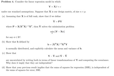 Solved Problem Consider The Linear Regression Model In Chegg