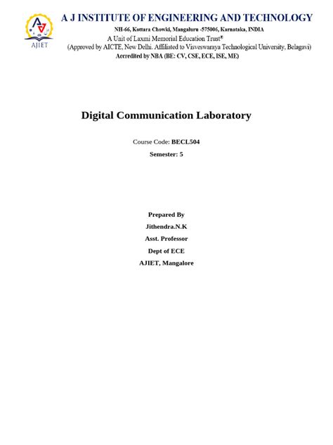 Digital Communication Laboratory Ajiet Pdf Modulation Detector Radio