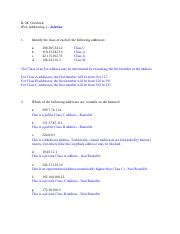 IP Addressing Example Solution Pdf K M Greshock IPv Addressing Solution Identify