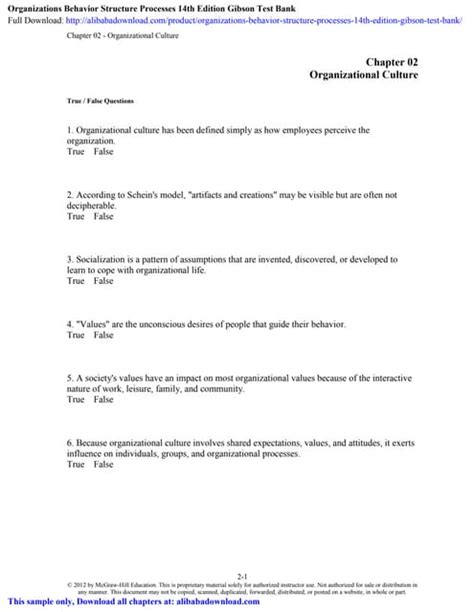 Organizations Behavior Structure Processes 14th Edition Gibson Test Bank Pdf