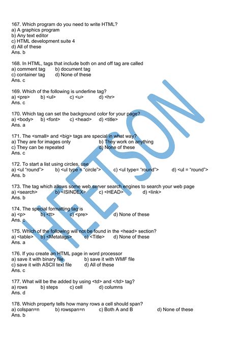 Html Mcq Objective Questions And Answers Pdf