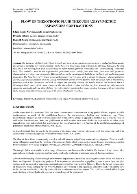 PDF FLOW OF THIXOTROPIC FLUID THROUGH AXISYMMETRIC EXPANSIONS CONTRACTIONS