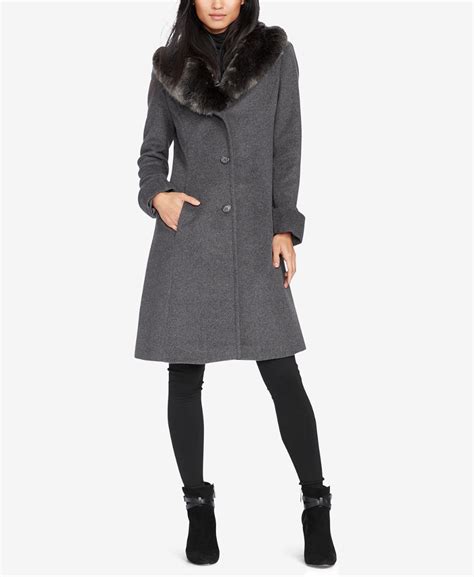 Lauren Ralph Lauren Faux Fur Collar Walker Coat Macys Fit And Flare Coat Coats For Women