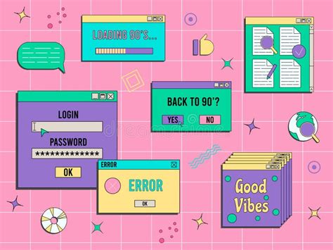 Set Of Vaporwave Ui And Ux Elements Pc Retro Game Frame Nostalgic