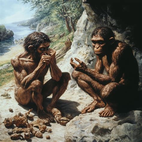 Scene Depicting The Evolution Of Early Human Anatomy From