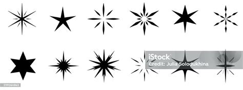 다양한 별의 세트 글로우 글리터 이펙트 컬렉션 손으로 그린 스케치 스파클 스타 샤인 아이콘 배경에 고립된 디자인 요소 Starburst Bush에 대한 스톡 벡터 아트 및